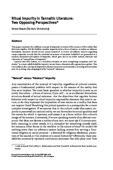 (PDF) Ritual Impurity in Tannaitic Literature: Two Opposing Perspectives
