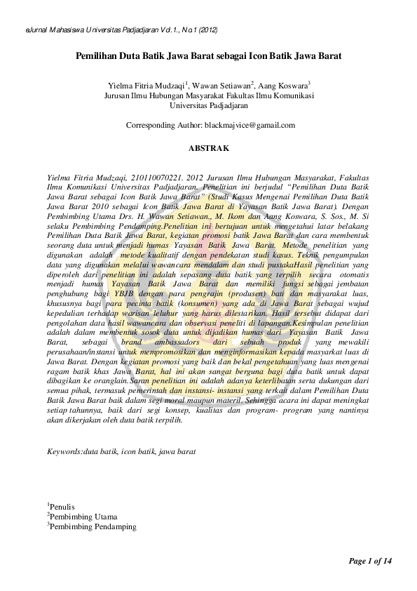 (PDF) Pemilihan Duta Batik Jawa Barat sebagai Icon Batik Jawa Barat