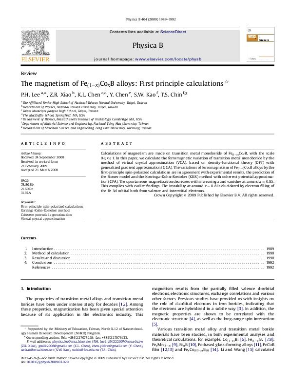 (PDF) The magnetism of alloys: First principle calculations