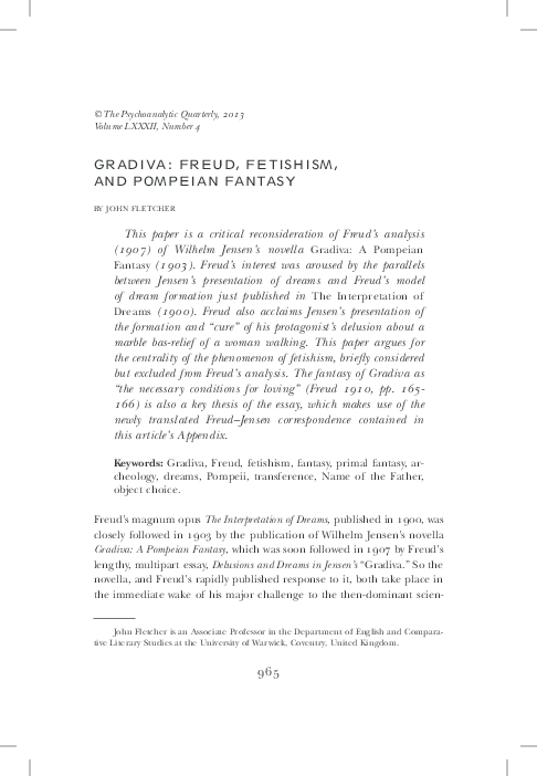 (PDF) "Gradiva: Freud, Fetishism and Pompeian Fantasy", Psychoanalytic ...