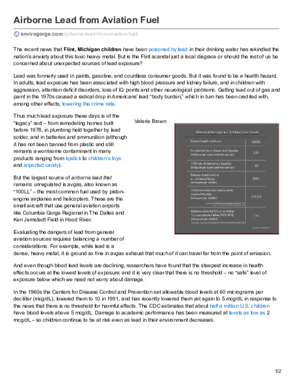 (PDF) Airborne Lead from Aviation Fuel