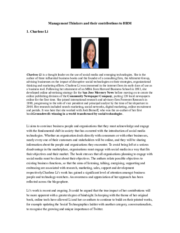 (DOC) Management Thinkers and their contributions to HRM