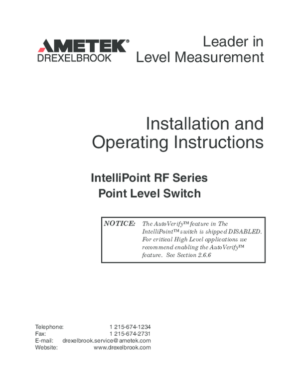 (PDF) Leader in Level Measurement Installation and Operating ...