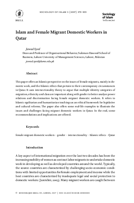 (PDF) Islam and female migrant domestic workers in Qatar