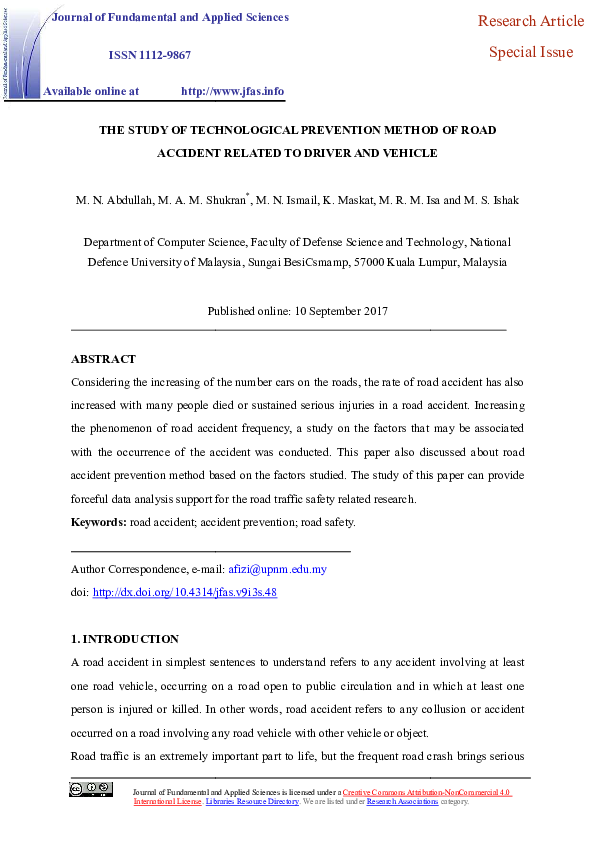 (PDF) THE STUDY OF TECHNOLOGICAL PREVENTION METHOD OF ROAD ACCIDENT ...