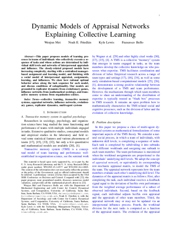 (PDF) Dynamic Models of Appraisal Networks Explaining Collective Learning