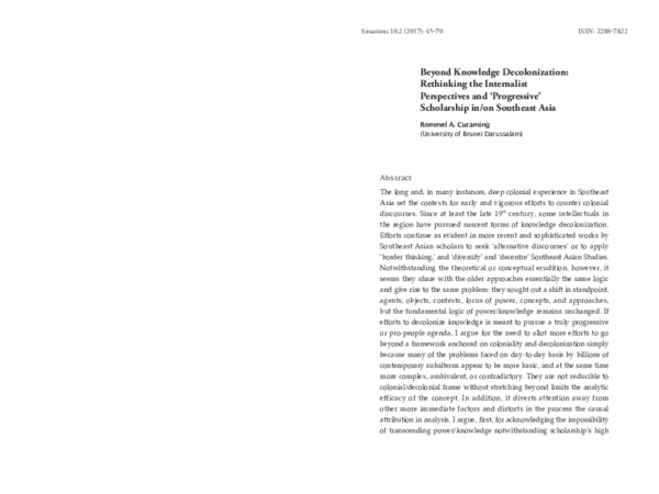 (PDF) Beyond Knowledge Decolonization: Rethinking the Internalist ...