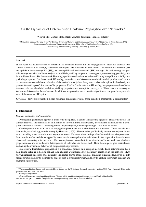 Pdf On The Dynamics Of Deterministic Epidemic Propagation Over Networks
