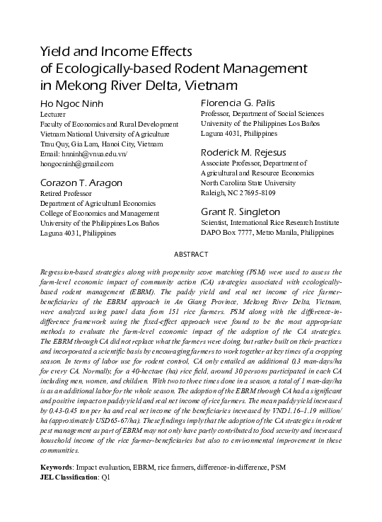 (PDF) Yield and Income Effects of Ecologically-based Rodent Management ...