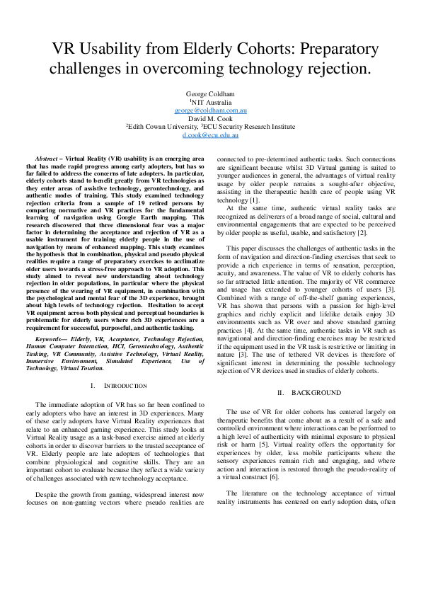 (PDF) VR Usability from Elderly Cohorts: Preparatory challenges in ...