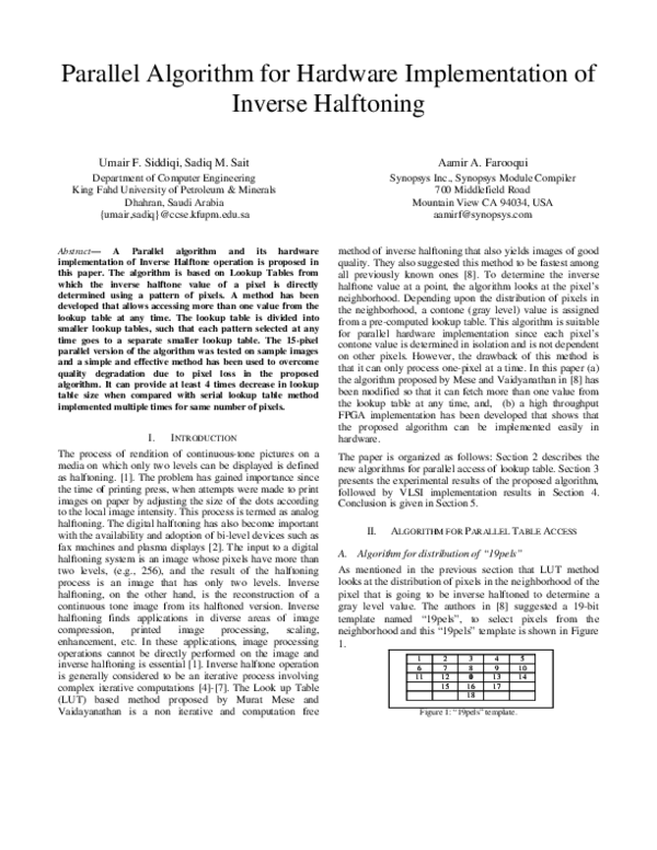 Pdf Parallel Algorithm For Hardware Implementation Of Inverse Halftoning Sadiq M Sait 