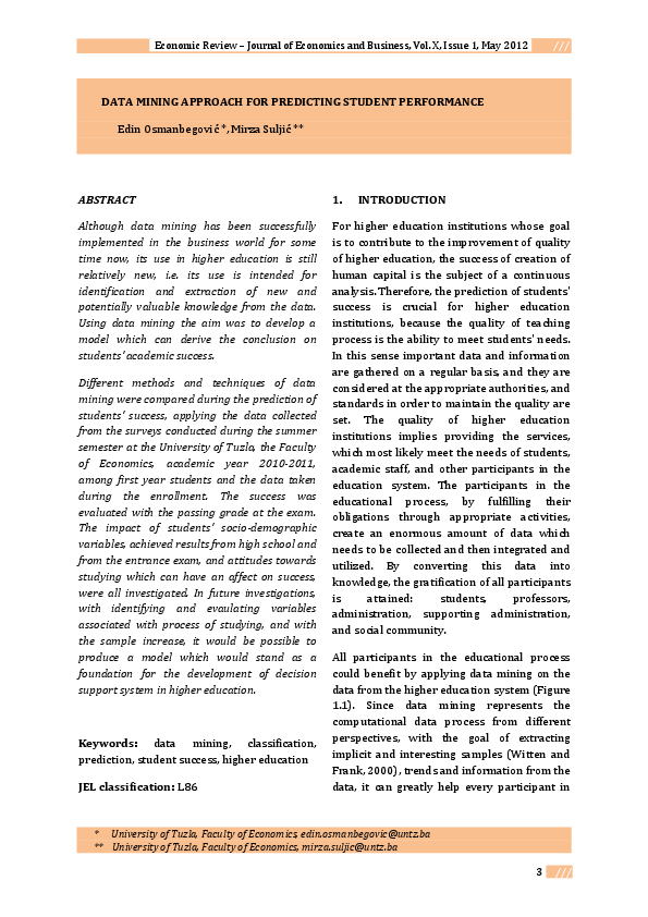 (PDF) DATA MINING APPROACH FOR PREDICTING STUDENT PERFORMANCE (PDF) DATA MINING APPROACH FOR PREDICTING STUDENT PERFORMANCE