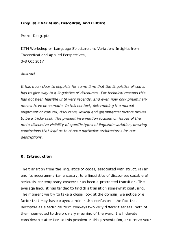 (DOC) Linguistic variation, discourse and culture