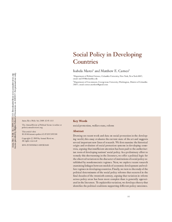 (PDF) Social Policy in Developing Countries