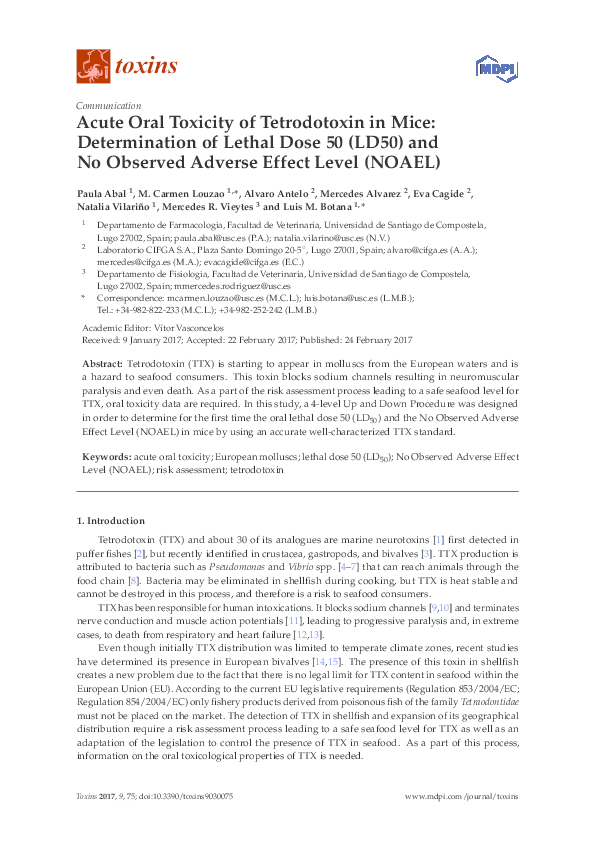 (PDF) Acute Oral Toxicity of Tetrodotoxin in Mice: Determination of ...