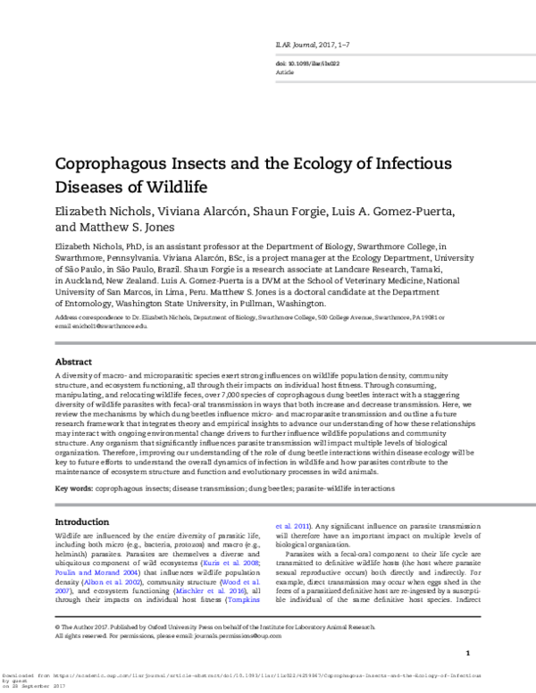 (PDF) Coprophagous insects and the ecology of infectious diseases of ...