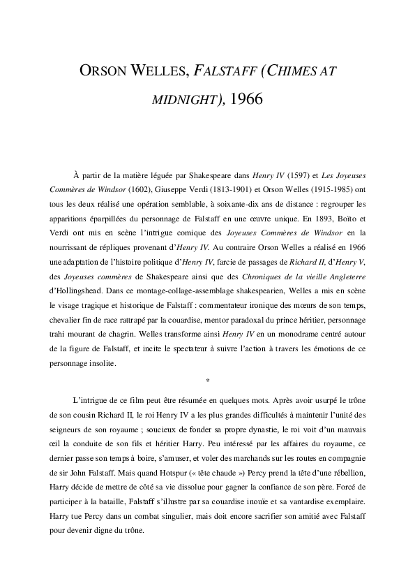 (PDF) Le Falstaff d'Orson Welles
