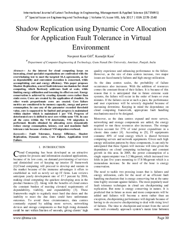 Pdf Shadow Replication Using Dynamic Core Allocation For Application Fault Tolerance In