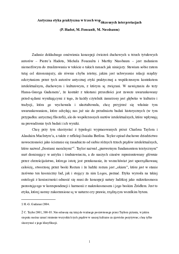 (DOC) Antyczna etyka praktyczna w trzech interpretacjach (P. Hadot, M ...