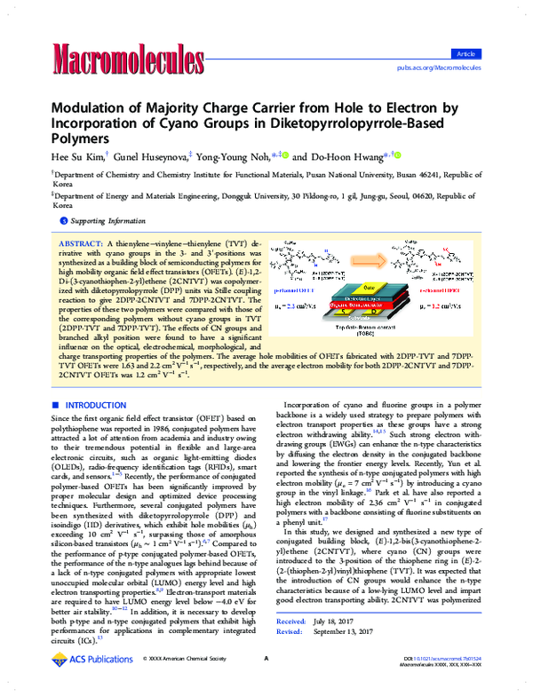 (PDF) Modulation of Majority Charge Carrier from Hole to Electron by Incorporation of Cyano ...
