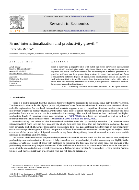 (PDF) Firms' internationalization and productivity growth