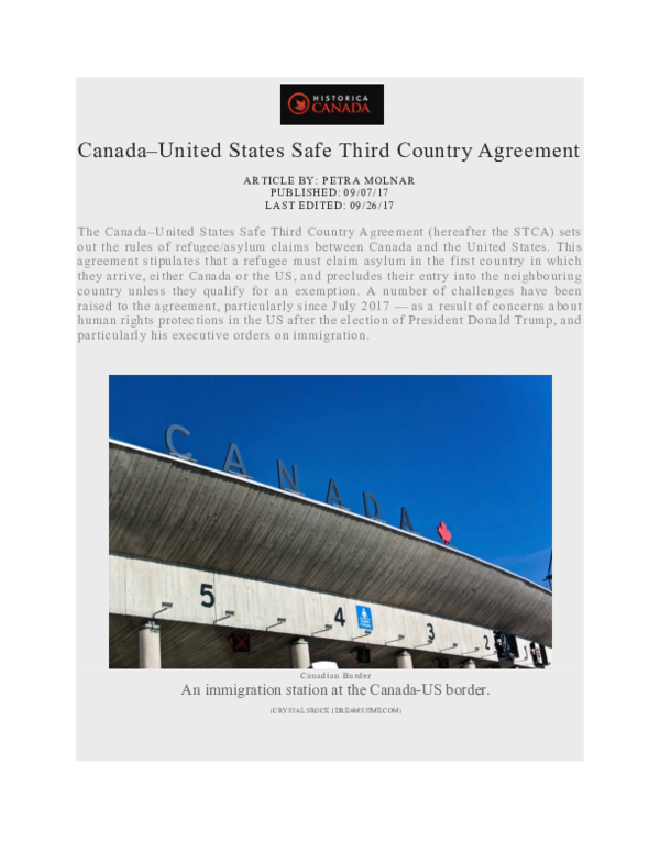 (PDF) (2017) Canada–United States Safe Third Country Agreement