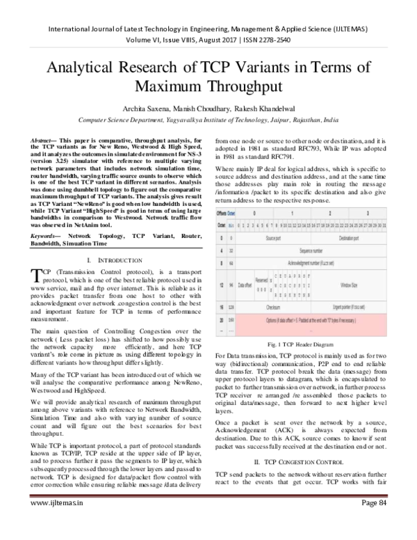 Pdf Analytical Research Of Tcp Variants In Terms Of Maximum Throughput