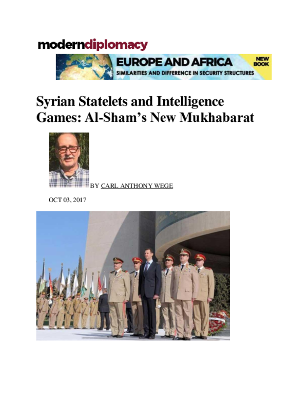 (PDF) Syrian Statelets and Intelligence Games: Al-Sham's New Mukhabarat