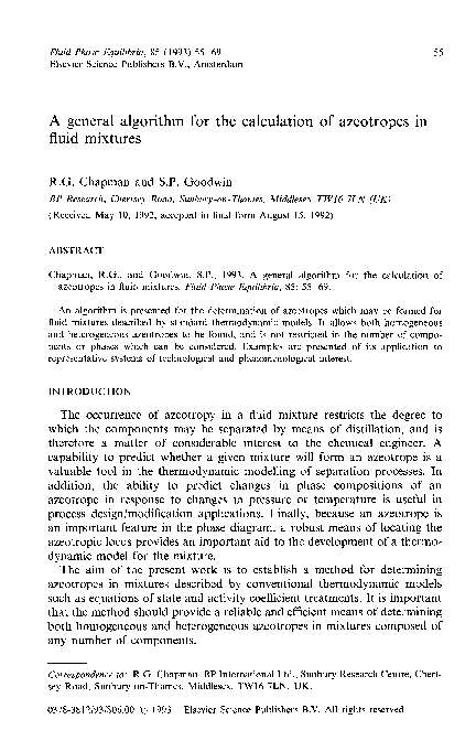 (PDF) A general algorithm for the calculation of azeotropes in fluid mixtures