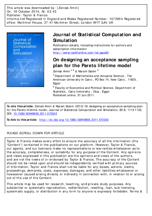 (PDF) On designing an acceptance sampling plan for the Pareto lifetime ...