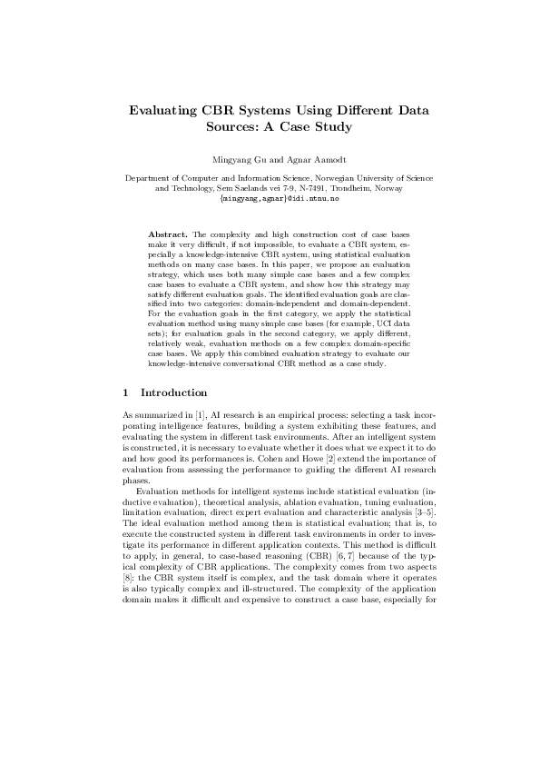 (PDF) Evaluating CBR Systems Using Different Data Sources: A Case Study | Agnar Aamodt ...