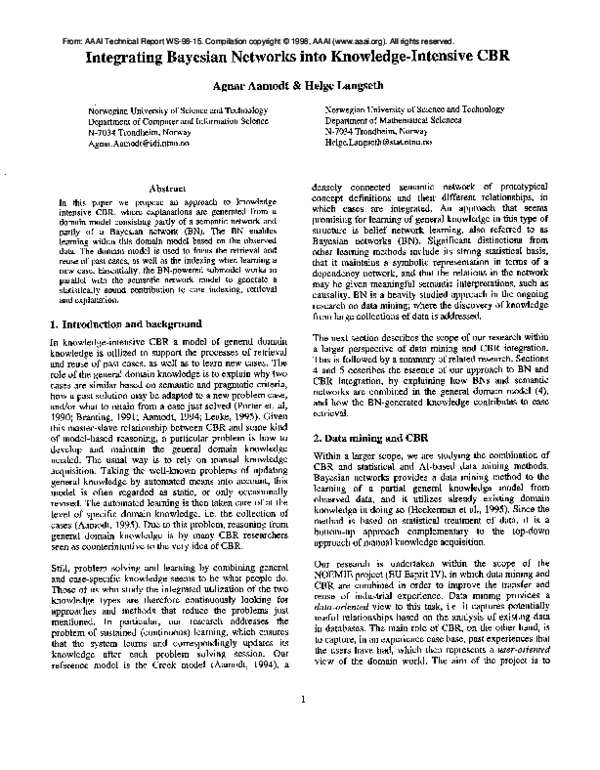 (PDF) Integrating Bayesian networks into knowledge-intensive CBR