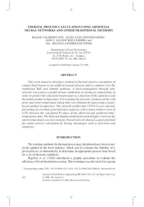 Pdf Thermal Process Calculation Using Artificial Neural Networks And