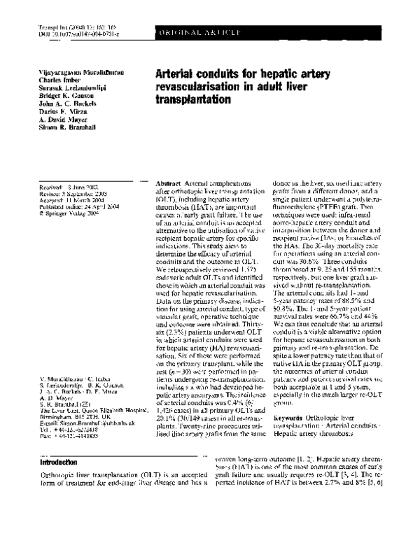 (PDF) Arterial conduits for hepatic artery revascularisation in adult ...