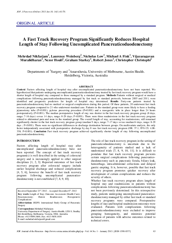 (PDF) A fast track recovery program significantly reduces hospital ...