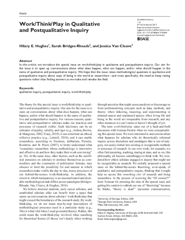 (PDF) Work/Think/Play in Qualitative and Postqualitative Inquiry ...