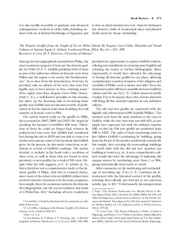 (PDF) Review of E. Cruz-Uribe, The Demotic Graffiti from the Temple of ...