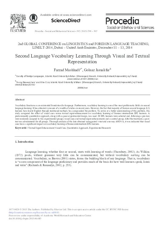 (PDF) Second Language Vocabulary Learning Through Visual and Textual Representation