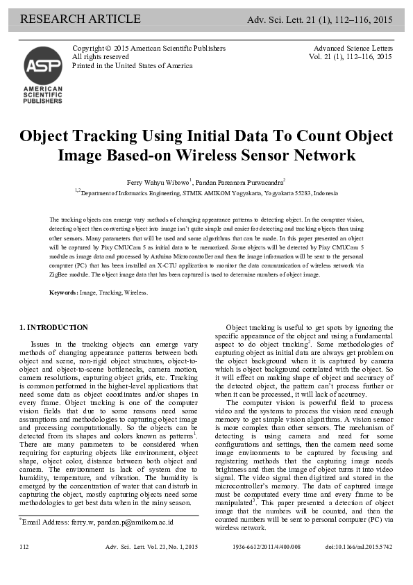 (PDF) Object Tracking Using Initial Data To Count Object Image Based-on Wireless Sensor Network