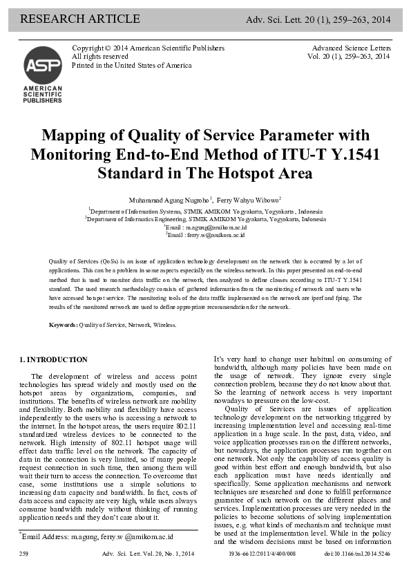 (PDF) Mapping of Quality of Service Parameter with Monitoring End-to-End Method of ITU-T Y.1541 ...