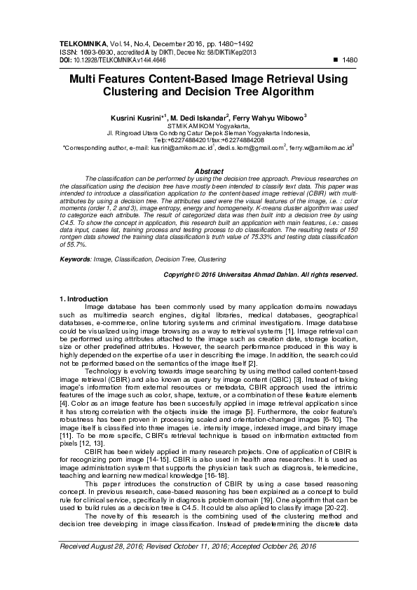Pdf Multi Features Content Based Image Retrieval Using Clustering And