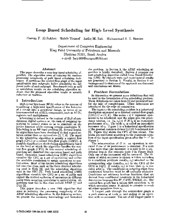 Pdf Loop Based Scheduling For High Level Synthesis