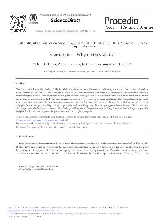 (PDF) Corruption – Why do they do it