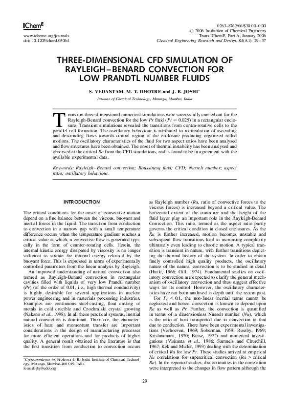 (PDF) Three-dimensional CFD Simulation of Rayleigh–Benard Convection for Low Prandtl Number Fluids