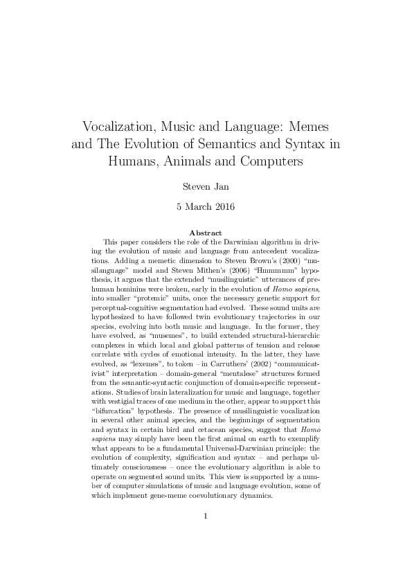 (PDF) Vocalization, Music and Language: Memes and The Evolution of ...