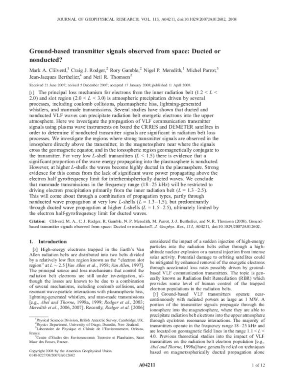 (PDF) Ground-based transmitter signals observed from space: Ducted or ...