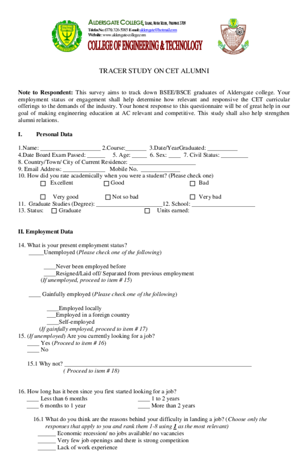 (DOC) TRACER STUDY ON CET ALUMNI