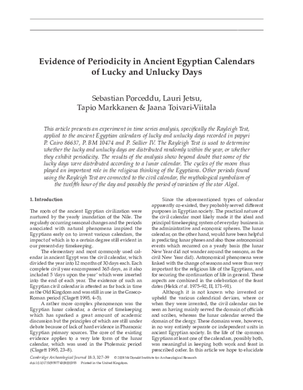 (PDF) Evidence of Periodicity in Ancient Egyptian Calendars of Lucky ...