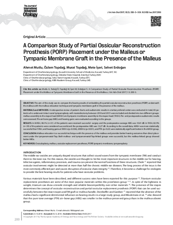(PDF) A Comparison Study of Partial Ossicular Reconstruction Prosthesis ...