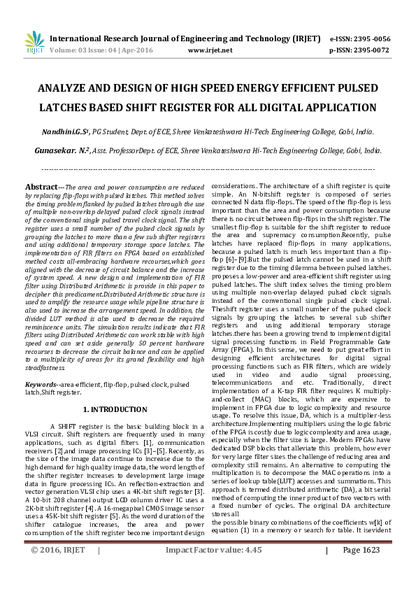 (PDF) ANALYZE AND DESIGN OF HIGH SPEED ENERGY EFFICIENT PULSED LATCHES BASED SHIFT REGISTER FOR ...